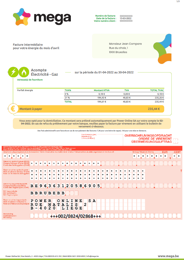 Tout savoir sur vos factures Mega Energie | Comparateur-Energie.be